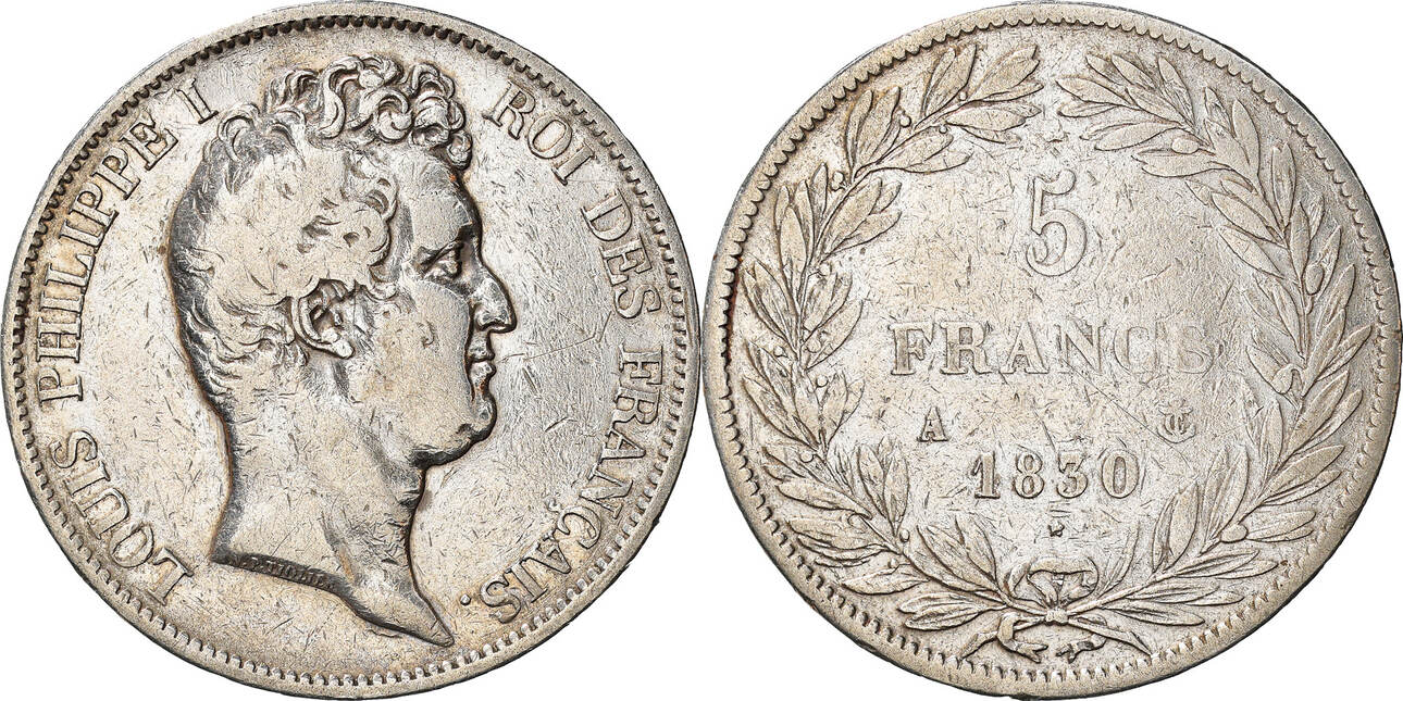 France 5 Francs 1830 A Coin, Louis-Philippe, Paris, Silver VF(20-25) | MA-Shops