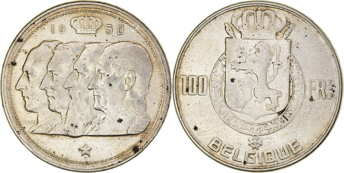 Belgium 100 Francs, 100 Frank 1950 Coin, Régence Prince Charles EF(40 ...
