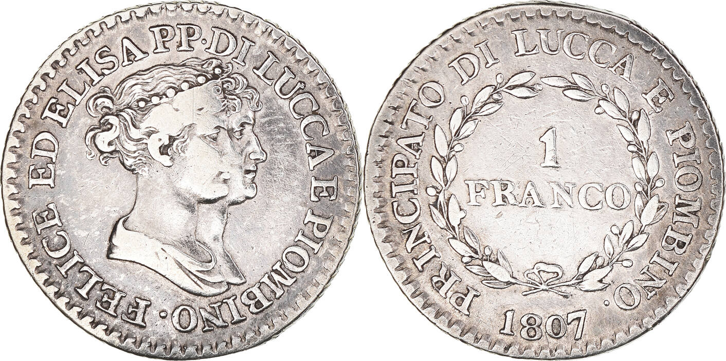 ITALIAN STATES Franco 1807 Florence Coin, LUCCA, Florence, Silver, KM ...