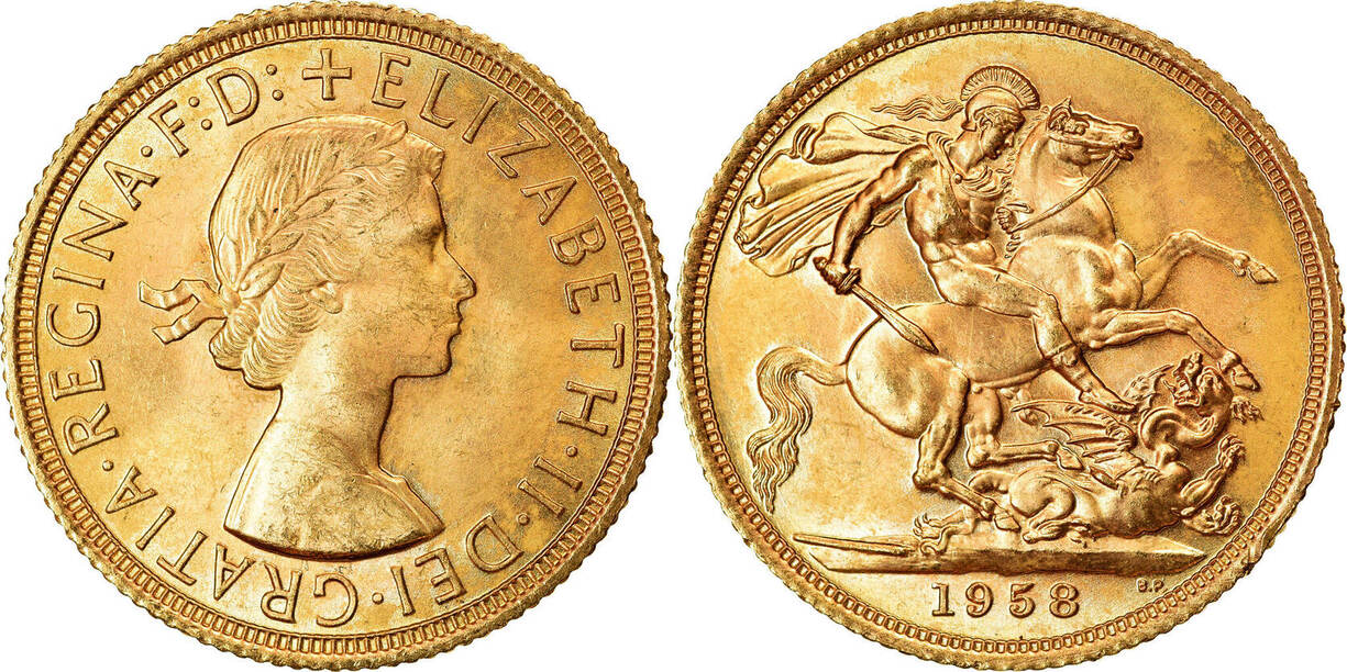 Great Britain Sovereign 1958 Coin, Elizabeth II, Gold, KM:908 MS(64 ...