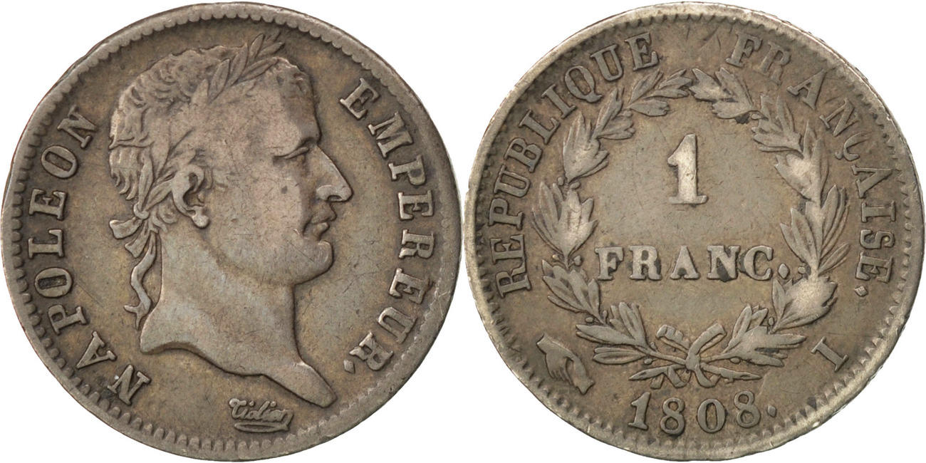France Franc 1808 I Coin, Napoléon I, Limoges, Silver, KM:682.6 VF(30 ...