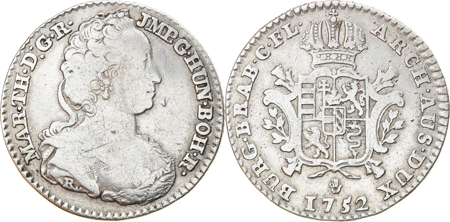 AUSTRIAN NETHERLANDS 1/4 Ducaton 1752 (h) Coin, Maria Theresa, Anvers ...