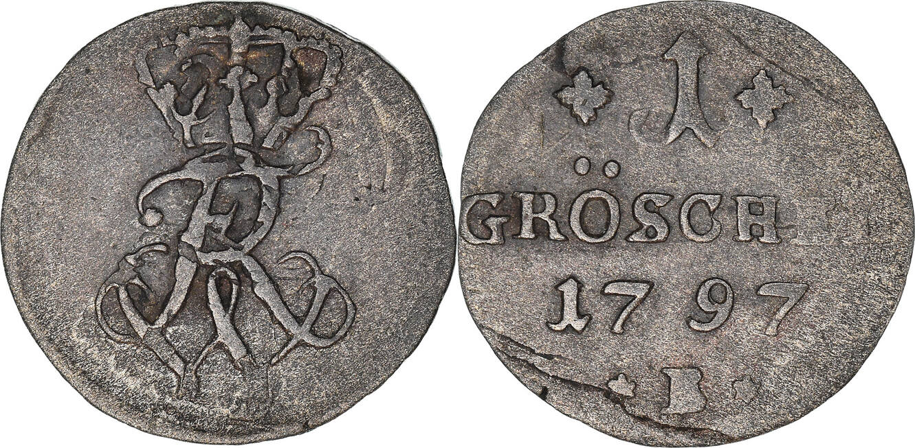 German States Groschel 1797 B Coin, SILESIA, Friedrich Wilhelm II VF(30 ...