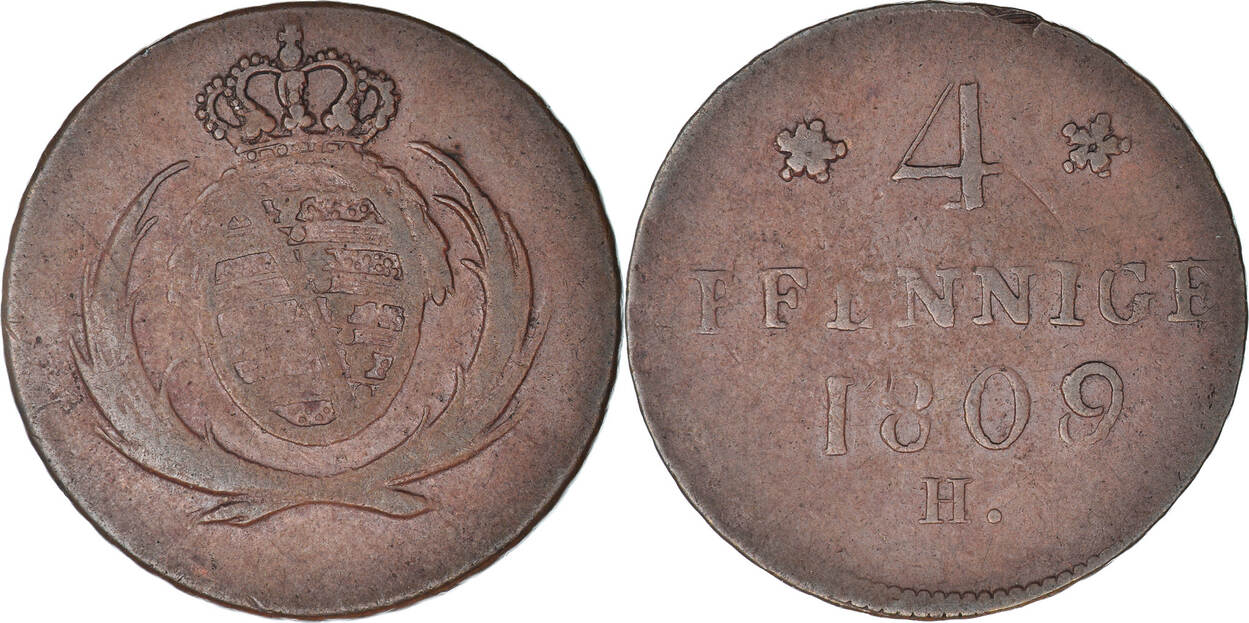 German States 4 Pfennig 1809 Coin, SAXONY-ALBERTINE, Friedrich August I ...