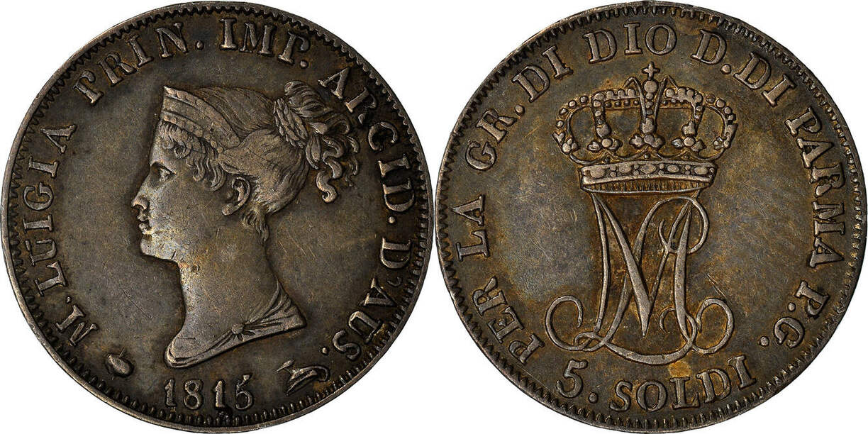 ITALIAN STATES 5 Soldi 1815 Coin, PARMA, Maria Luigia, Silver EF(40-45 ...