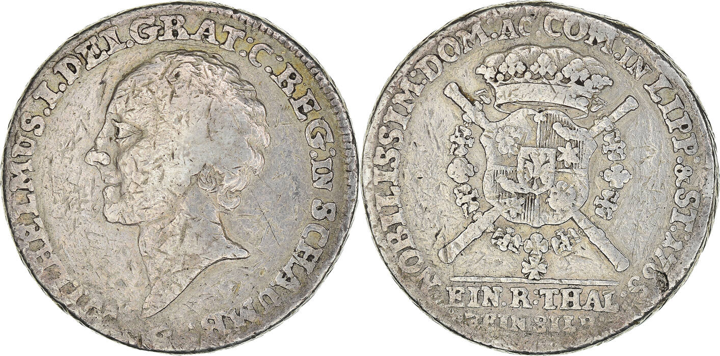 German States Thaler 1765 B Coin, SCHAUMBURG-LIPPE, Wilhelm I Friedrich ...