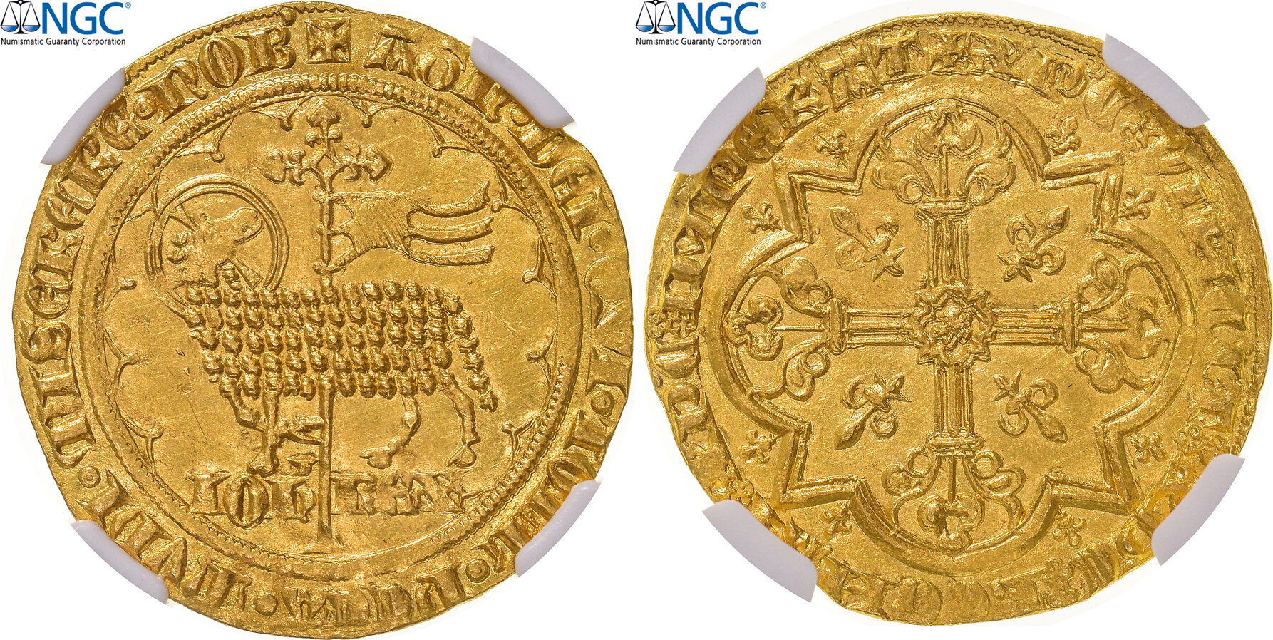 France Mouton d'or 1355 Coin, Jean II le Bon, Pontivy's Hoard, NGC ...