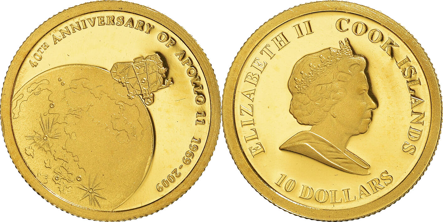 Cook Islands 10 Dollars 2009 Coin, Elizabeth II, 1/25 Oz, Gold MS(65-70 ...