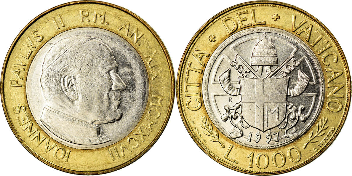 VATICAN CITY 1000 Lire 1997 Rome Coin, John Paul II, Roma, Bi-Metallic ...