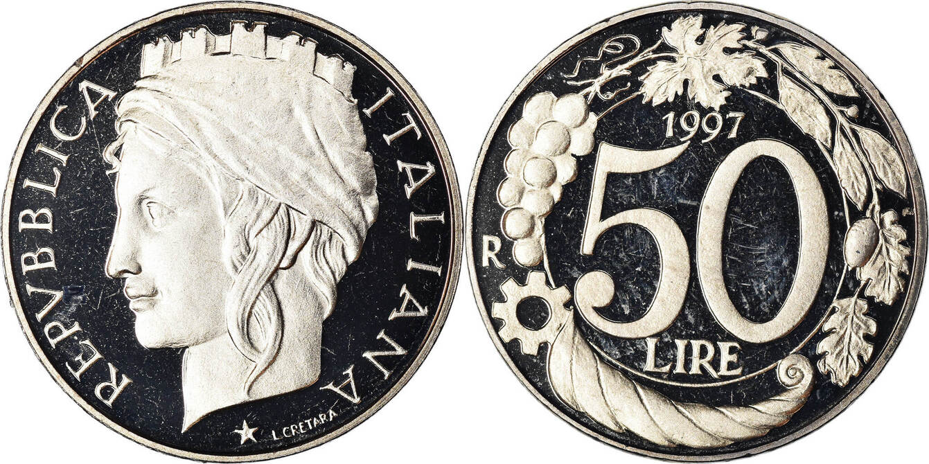 Italy 50 Lire 1997 R Coin, Rome, Proof, Copper-nickel, KM:183 MS(65-70 ...