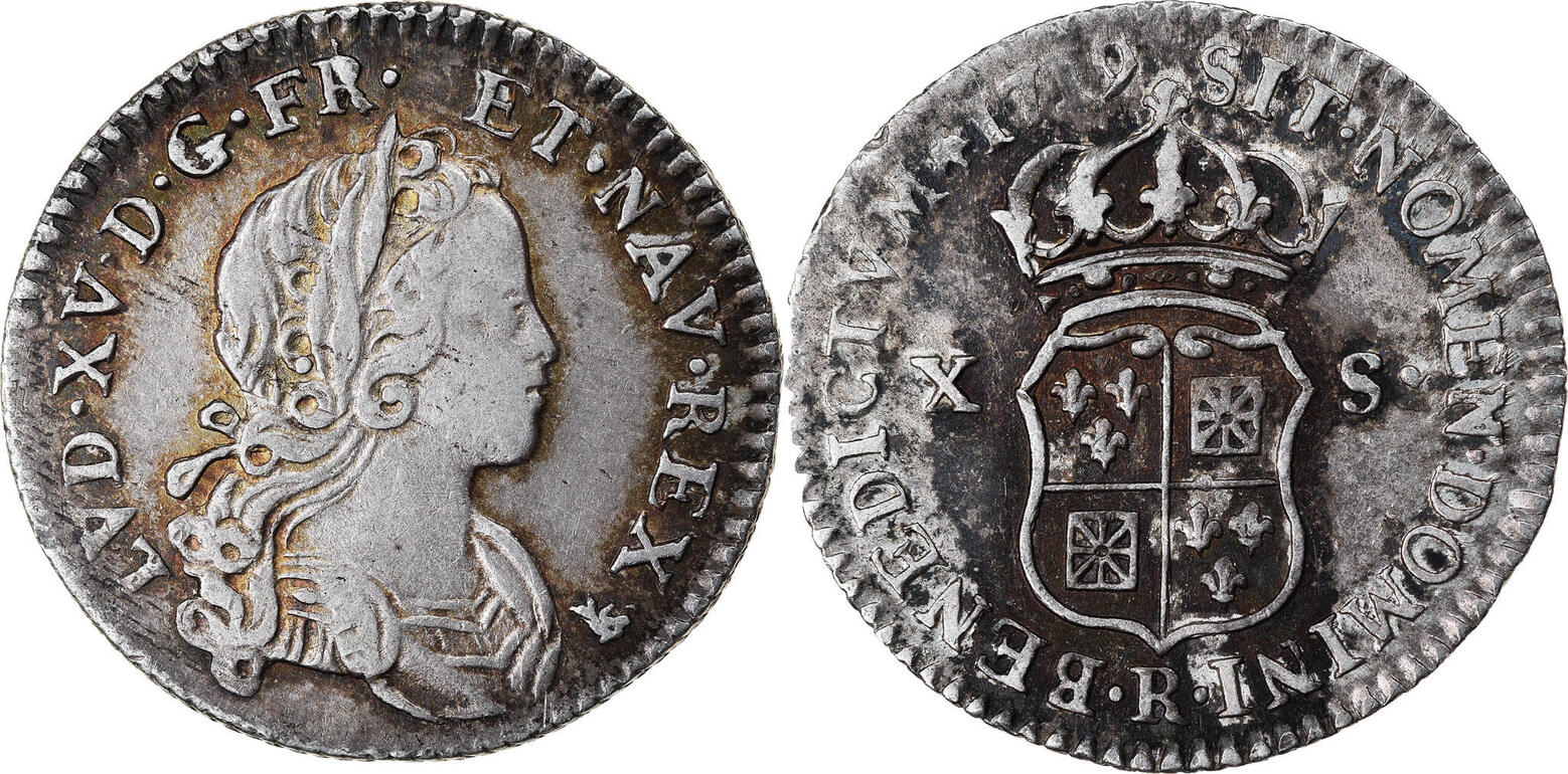 10 Sols-1/8 Ecu 1719 R Coin, Louis XV, 1/12 Écu ou X-S de France ...