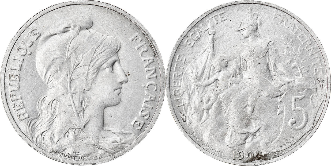 France 5 Centimes 1908 Coin, Dupuis, Aluminium, Gadoury:165 MS(60-62 ...