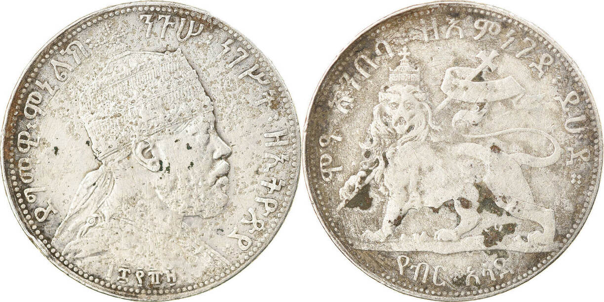 Ethiopia 1/2 Birr 1897 A Coin, Menelik II, Paris, Silver, KM:4 VF(30-35 ...