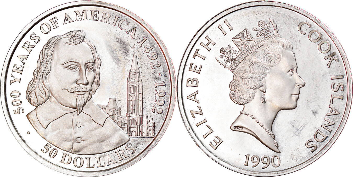 Cook Islands 50 Dollars 1990 Coin, Elizabeth II, Silver, KM:186 MS(63 ...