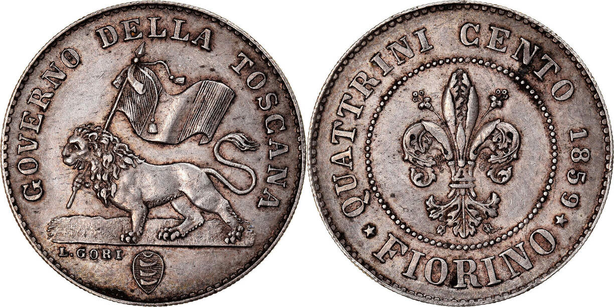 ITALIAN STATES Fiorino 1859 Florence Coin, TUSCANY, Provisional ...