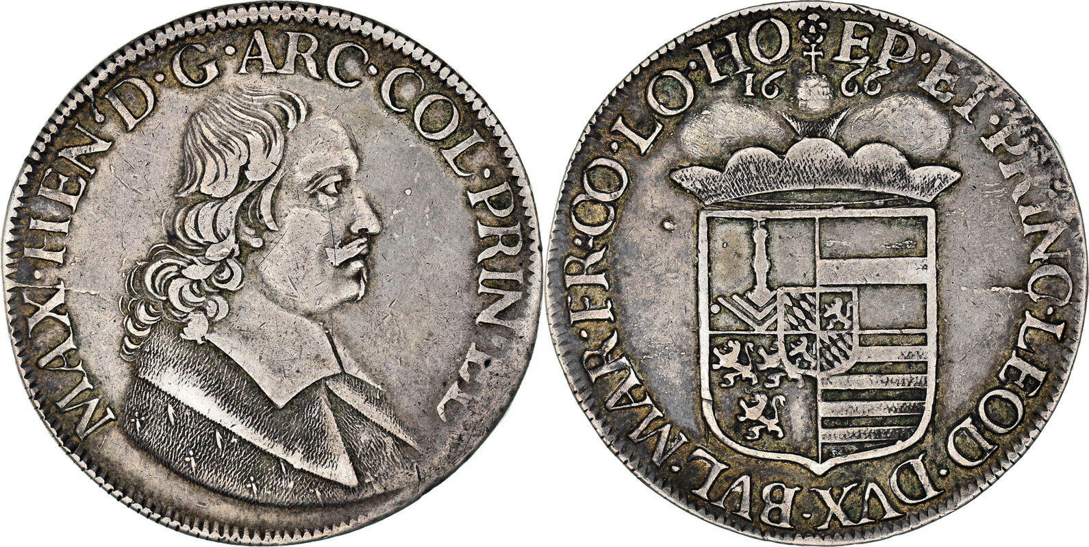Belgium Patagon 1666 Liege Coin, Maximilian Henry, Liege, Silver AU(50 ...
