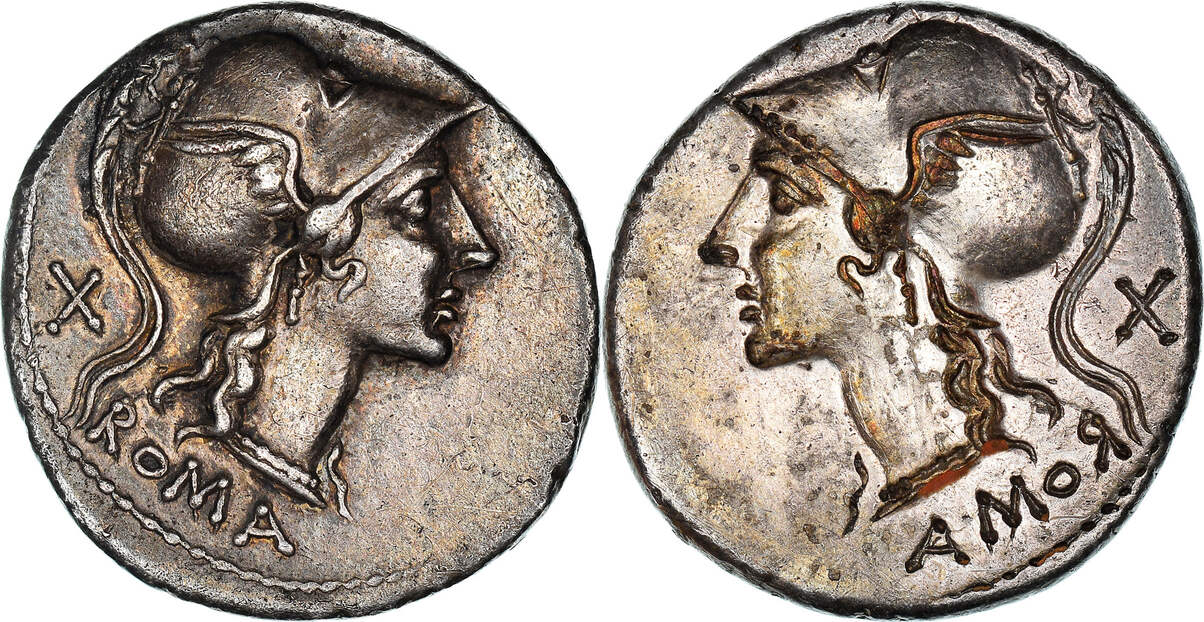 Denarius Coin, Anonymous, Rome, Brockage, Silver AU(55-58) | MA-Shops