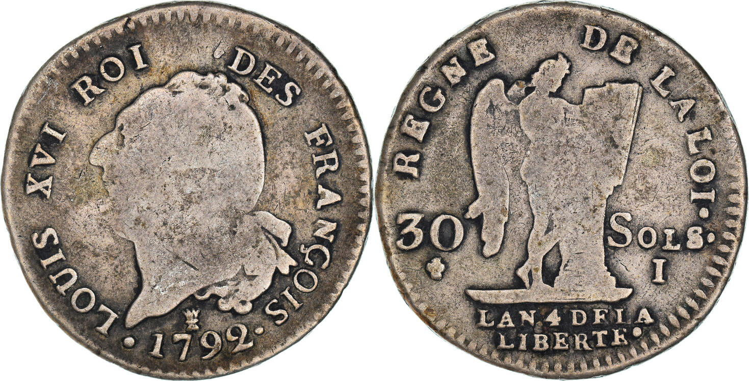 France 1792 I Coin, 30 sols françois, Limoges, Silver VF(30-35) | MA-Shops