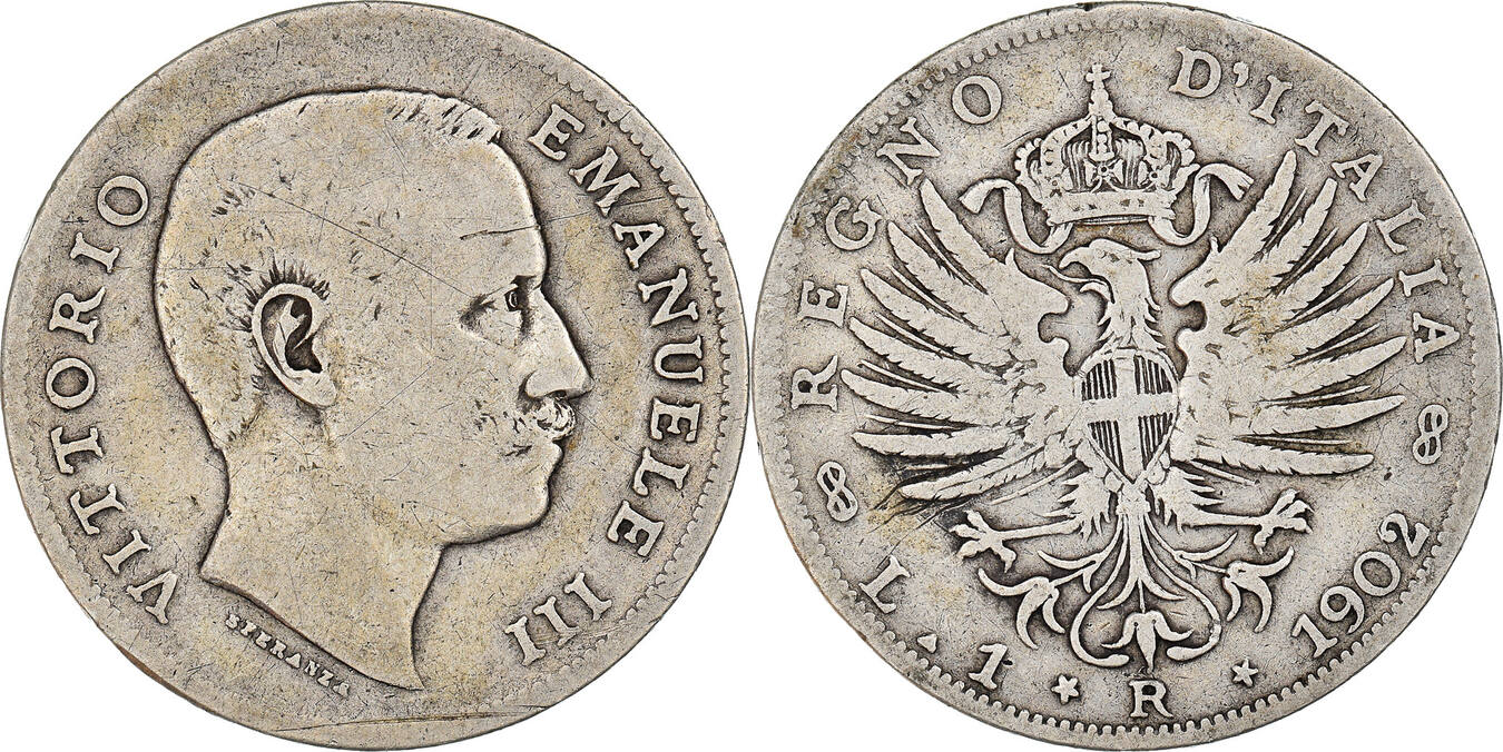 Italy Lira 1902 R Coin, Vittorio Emanuele III, Rome, Silver, KM:32 VF ...