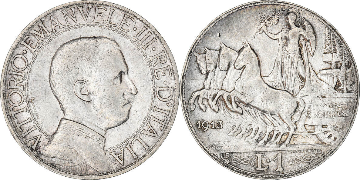 Italy Lira 1913 R Coin, Vittorio Emanuele III, Rome, Silver, KM:45 VF(30-35) | MA-Shops