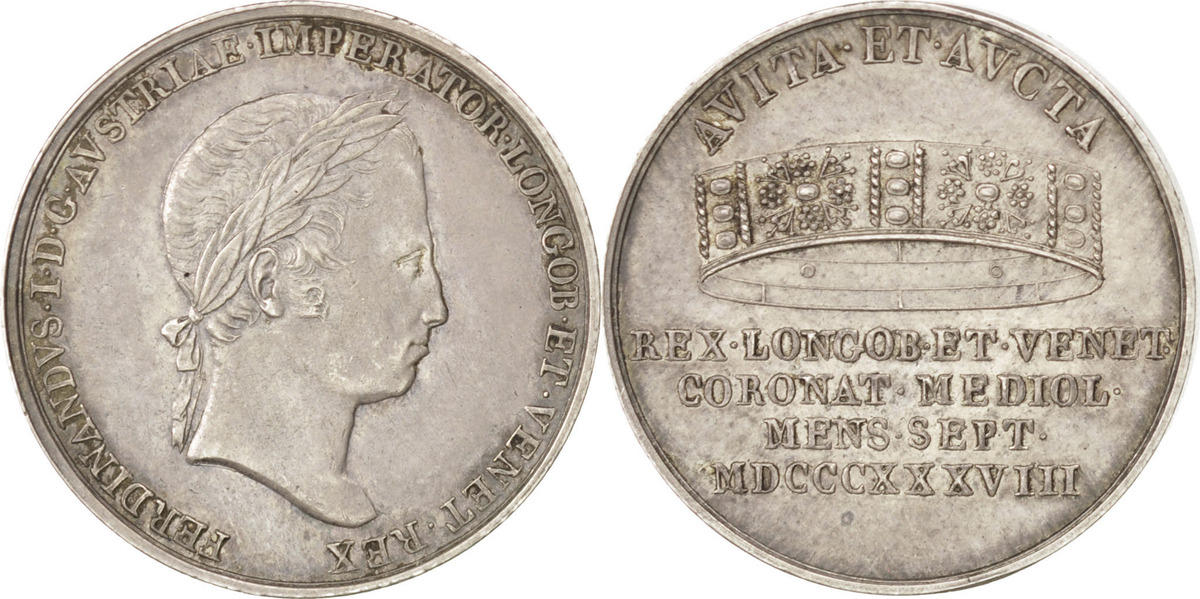 Italy 1 Lira 1838 Coin, Silver AU(55-58) | MA-Shops