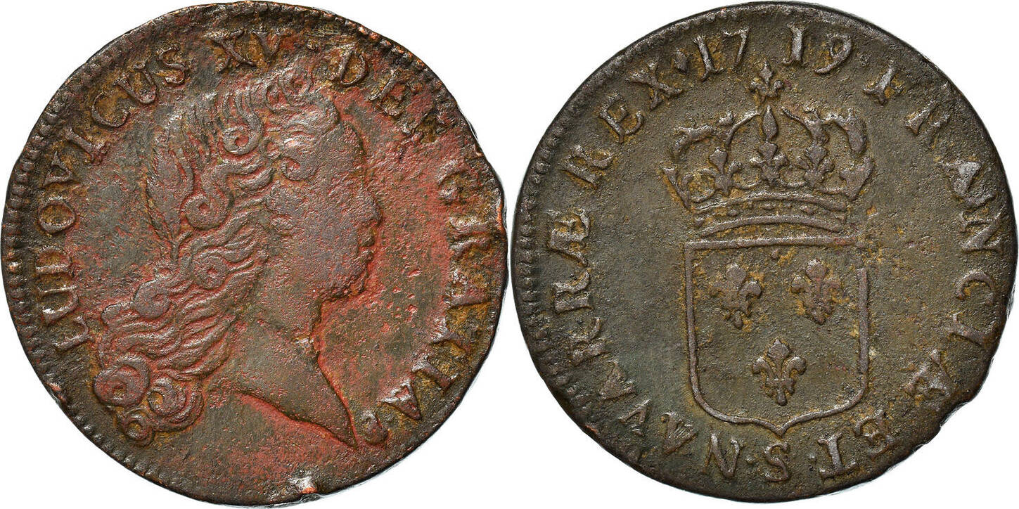 France 1719 S Coin, Louis XV, Sol au buste enfantin, Reims VF(30-35 ...