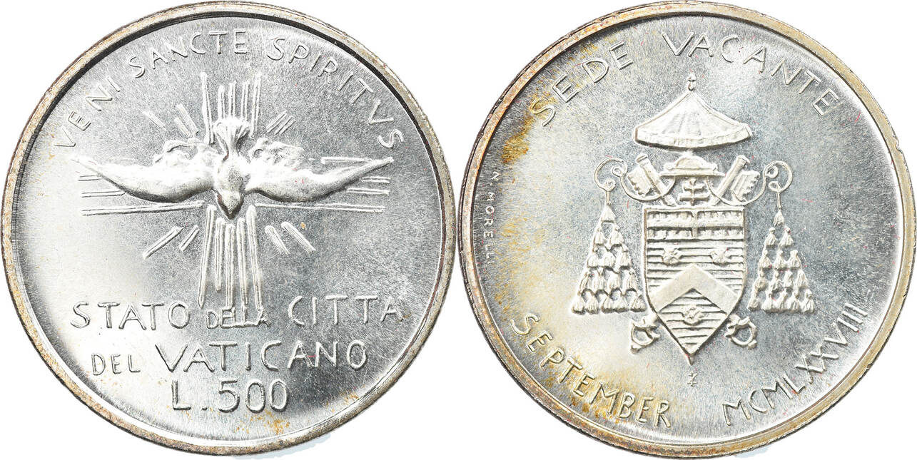VATICAN CITY 500 Lire 1978 Roma Coin, Sede Vacante, Roma, Silver MS(65-70) | MA-Shops