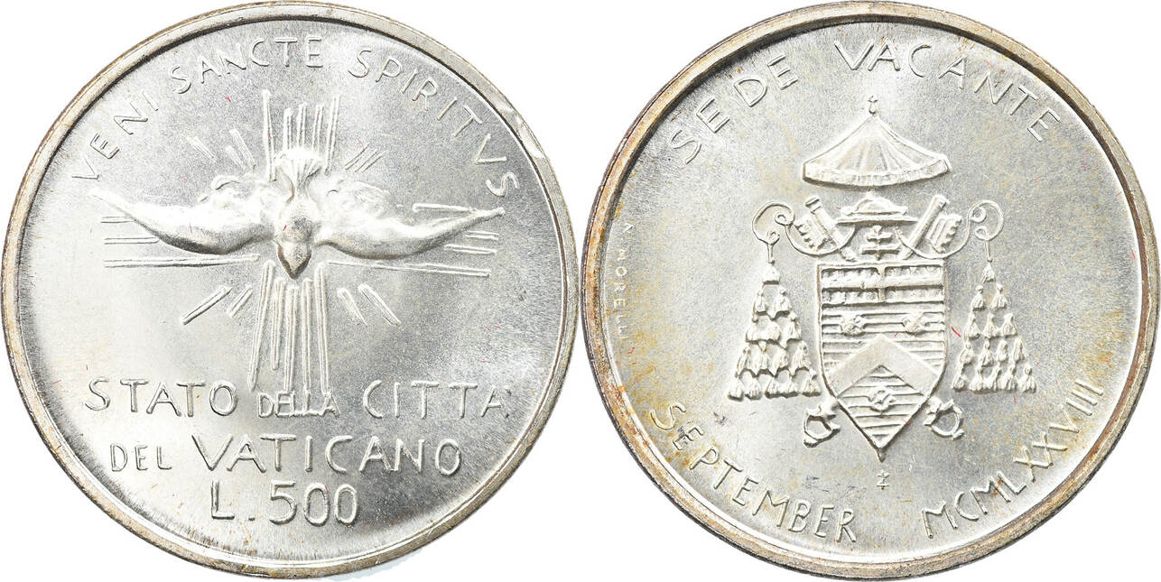 VATICAN CITY 500 Lire 1978 Roma Coin, Sede Vacante, Roma, Silver MS(65-70) | MA-Shops