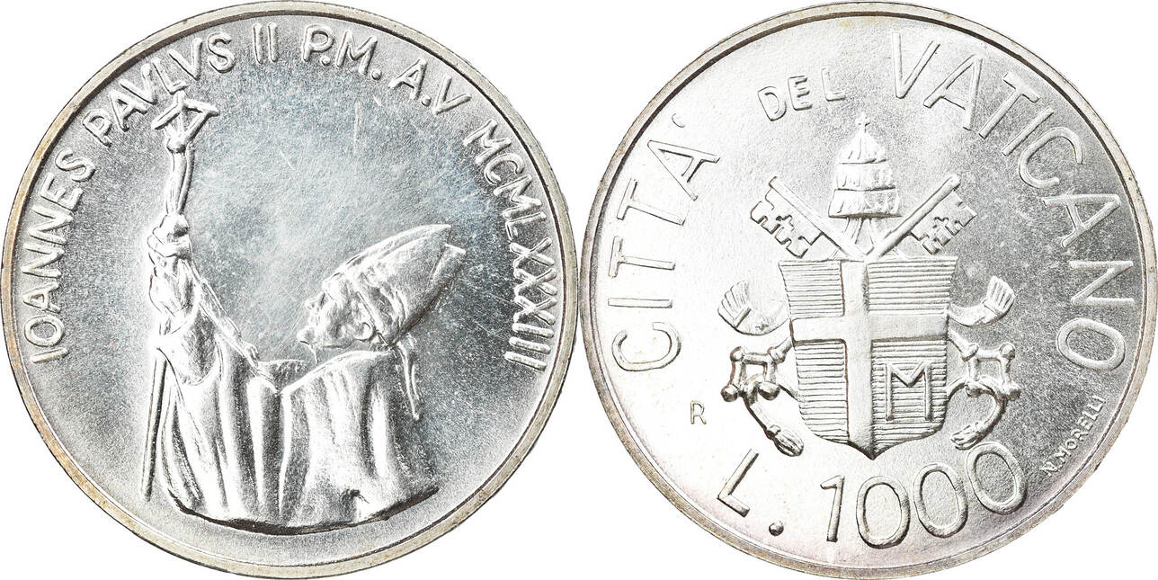 1000 Lire 1983 Rome Coin, VATICAN CITY, John Paul II, Roma, Silver MS ...