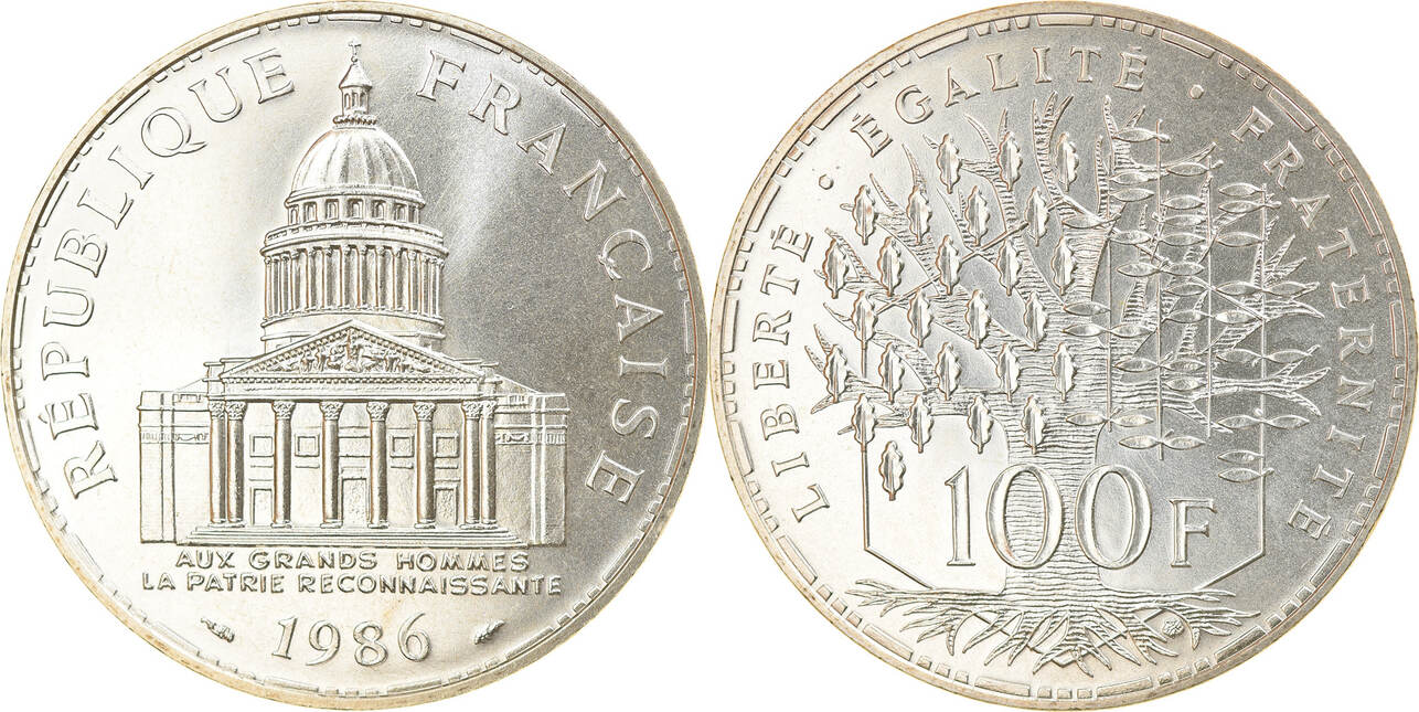 France 100 Francs 1986 Paris Coin, Panthéon, Paris, Silver, KM:951.1 MS ...