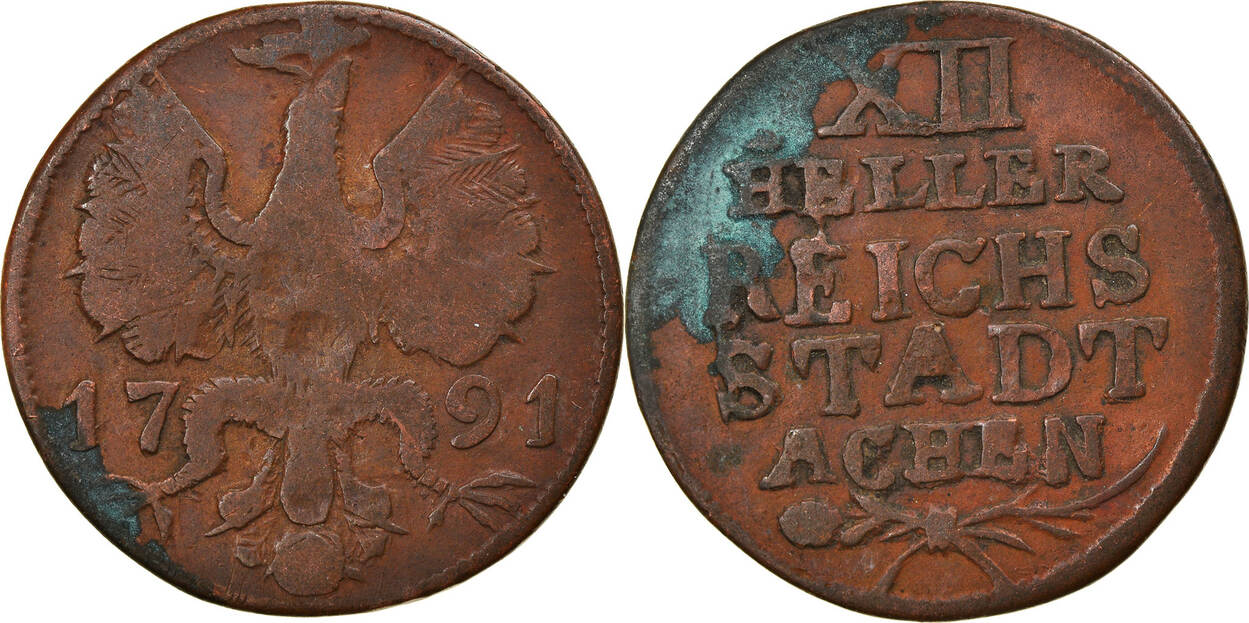 German States 12 Heller 1791 Coin, AACHEN, Copper, KM:51 VF(30-35) | MA ...