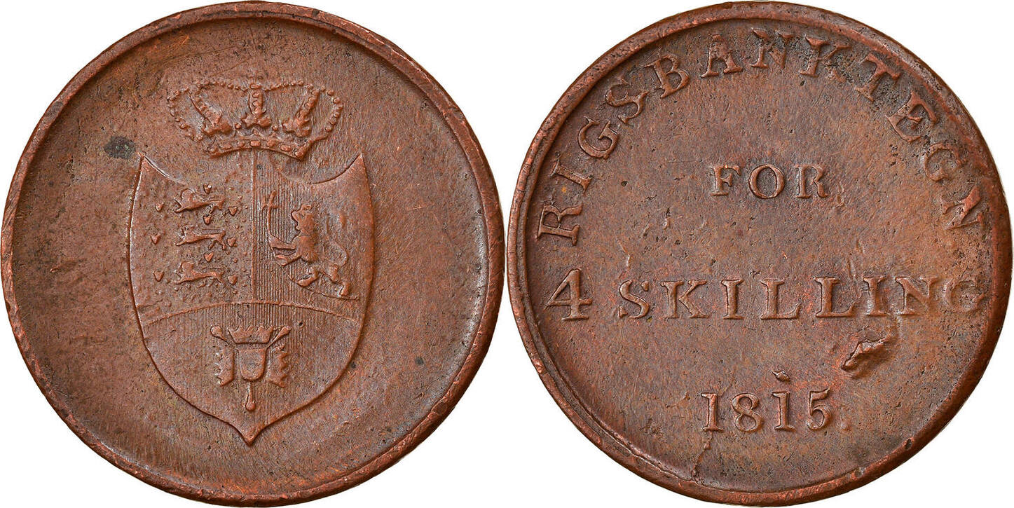 Denmark 4 Skilling 1815 Coin, Copper, KM:Tn6 EF(40-45) | MA-Shops
