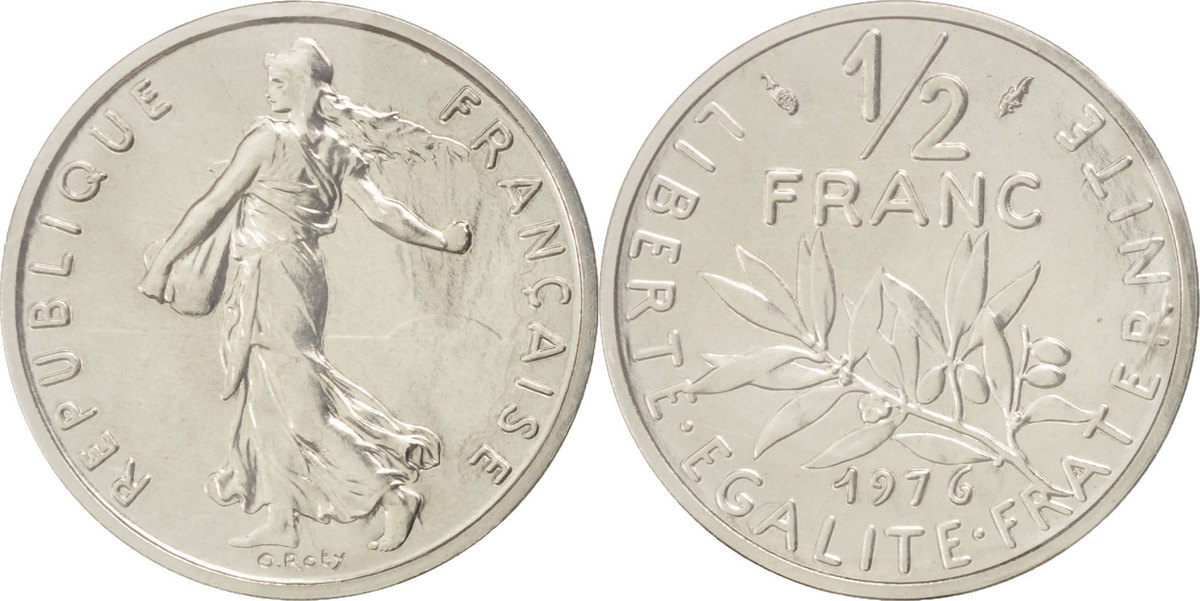 France 1/2 Franc 1976 Coin, Nickel, KM:P551, Gadoury:91.P1 MS(65-70 ...