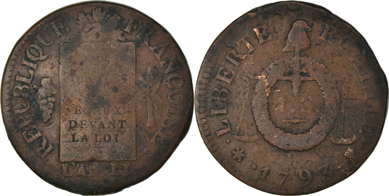 France 1793 BB Coin, Sol aux balances françoise, Strasbourg VF(30-35 ...