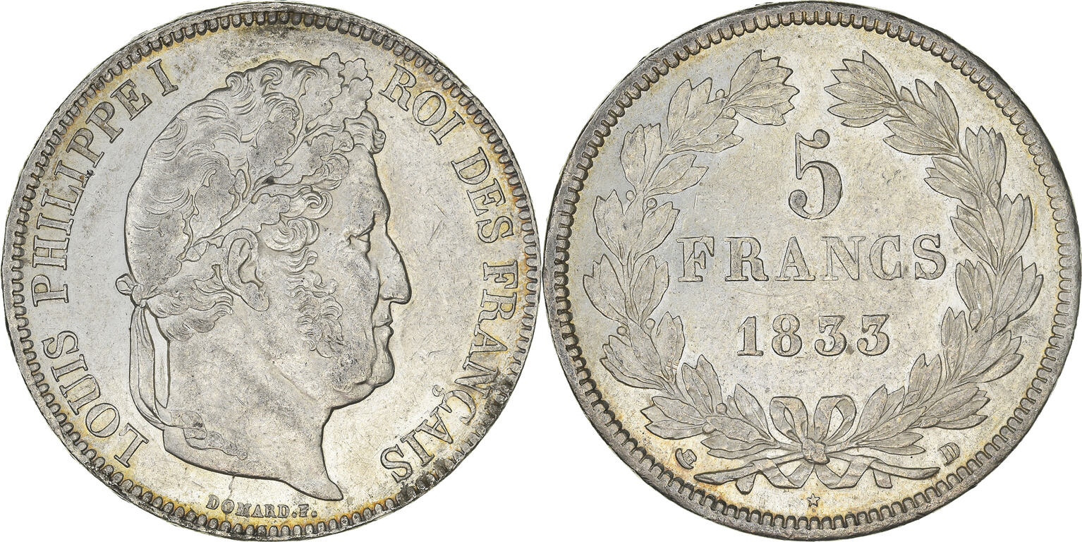 France 5 Francs 1833 D Coin, Louis-Philippe, Lyon, Silver, KM:749.4 MS ...