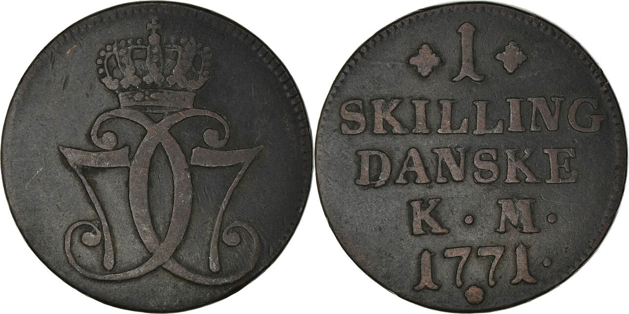 Denmark Skilling 1771 Coin, Christian VII, Copper, KM:616.3 VF(30-35 ...