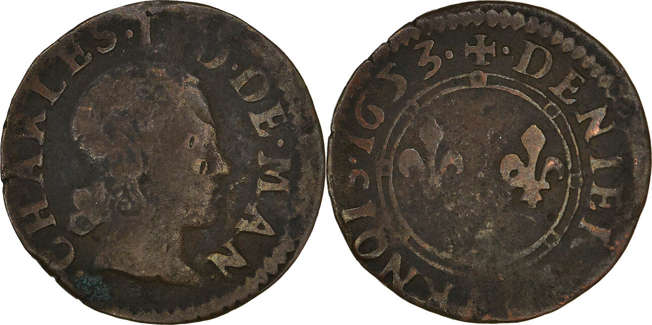 France Denier Tournois 1653 Charleville Coin, Ardennes, Charles II ...