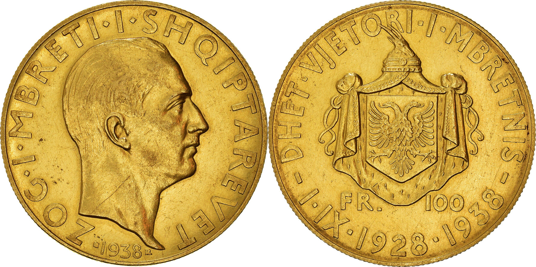 Albania 100 Franga Ari 1938 Rome Zog I, Rome, Gold, Friedberg:15, KM:26 ...