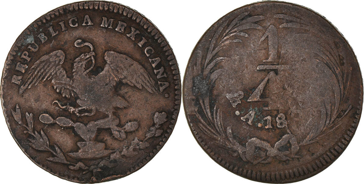1/4 Real, Un Quarto/Una Quartilla 1836 Mexico City Coin, Mexico City VF ...