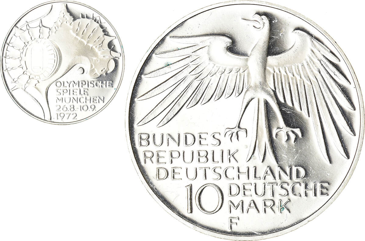 GERMANY - FEDERAL REPUBLIC 10 Mark 1972 F Coin, Stuttgart, BE AU(55-58 ...