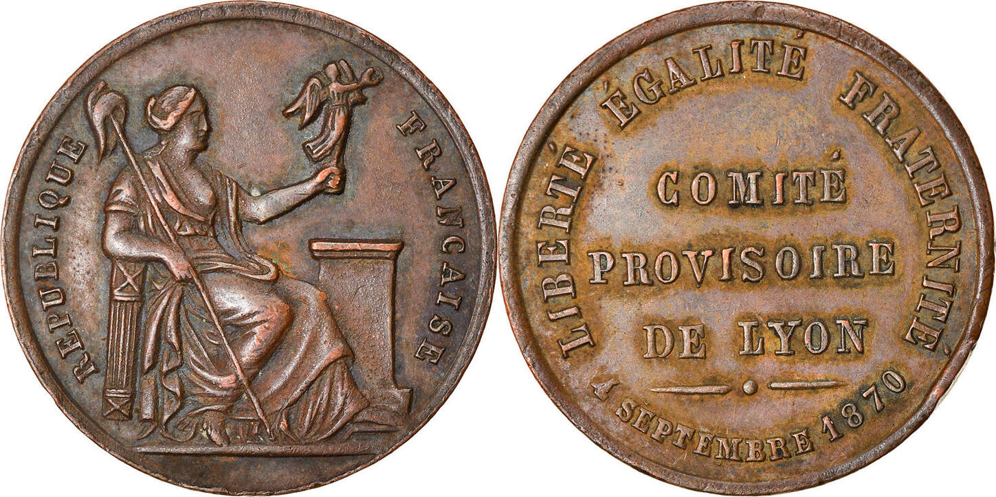 France Token 1870 Comité Provisoire de Lyon, Politics, Copper AU(50-53 ...