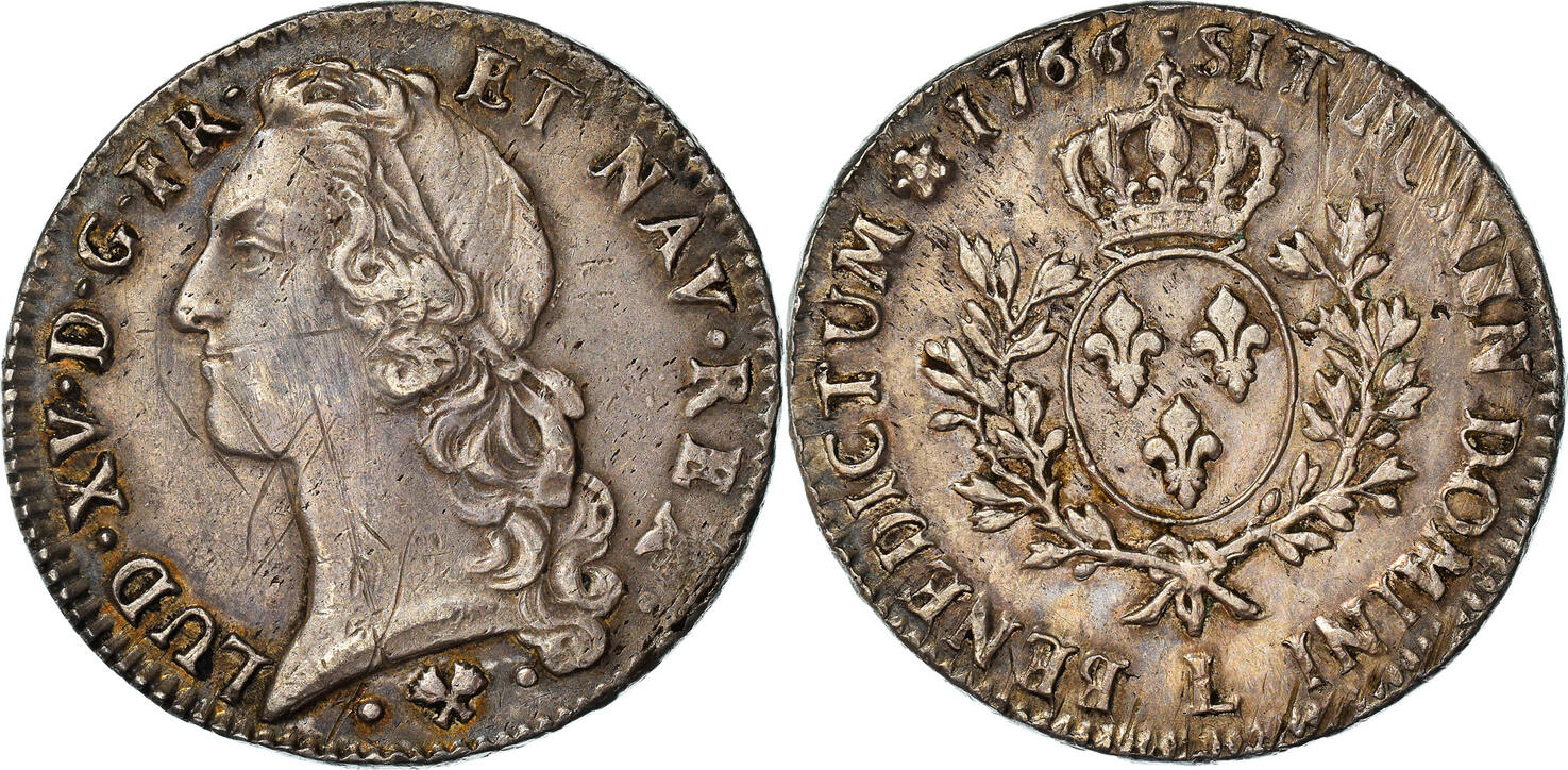 France Ecu 1766 L Coin, Louis XV, Écu au bandeau, Bayonne, 1766/5 EF(40 ...