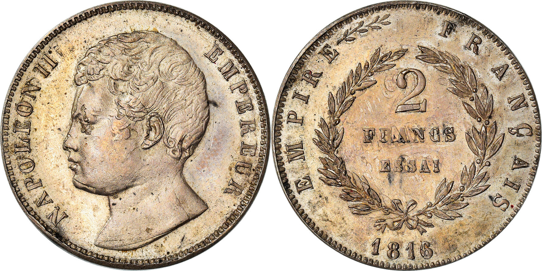 France 2 Francs 1816 Brussels Napoleon II, Paris, Overstruck Essai ...