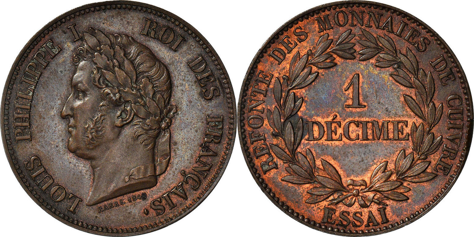 France Decime 1840 Coin, Louis-Philippe, ESSAI, Copper, KM:E10 MS(63 ...