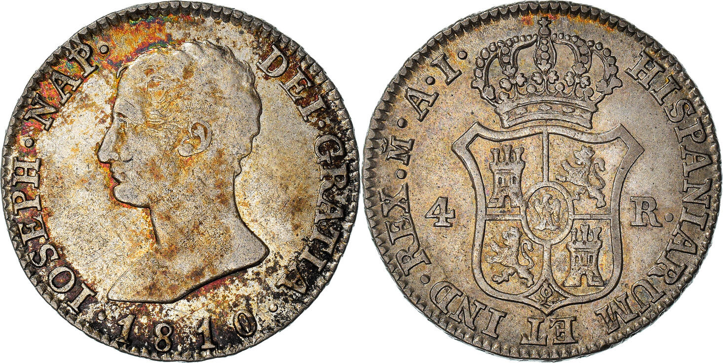 Spain 4 Réales 1810 Madrid Coin, Joseph Napolean, Madrid, Silver AU(50 ...