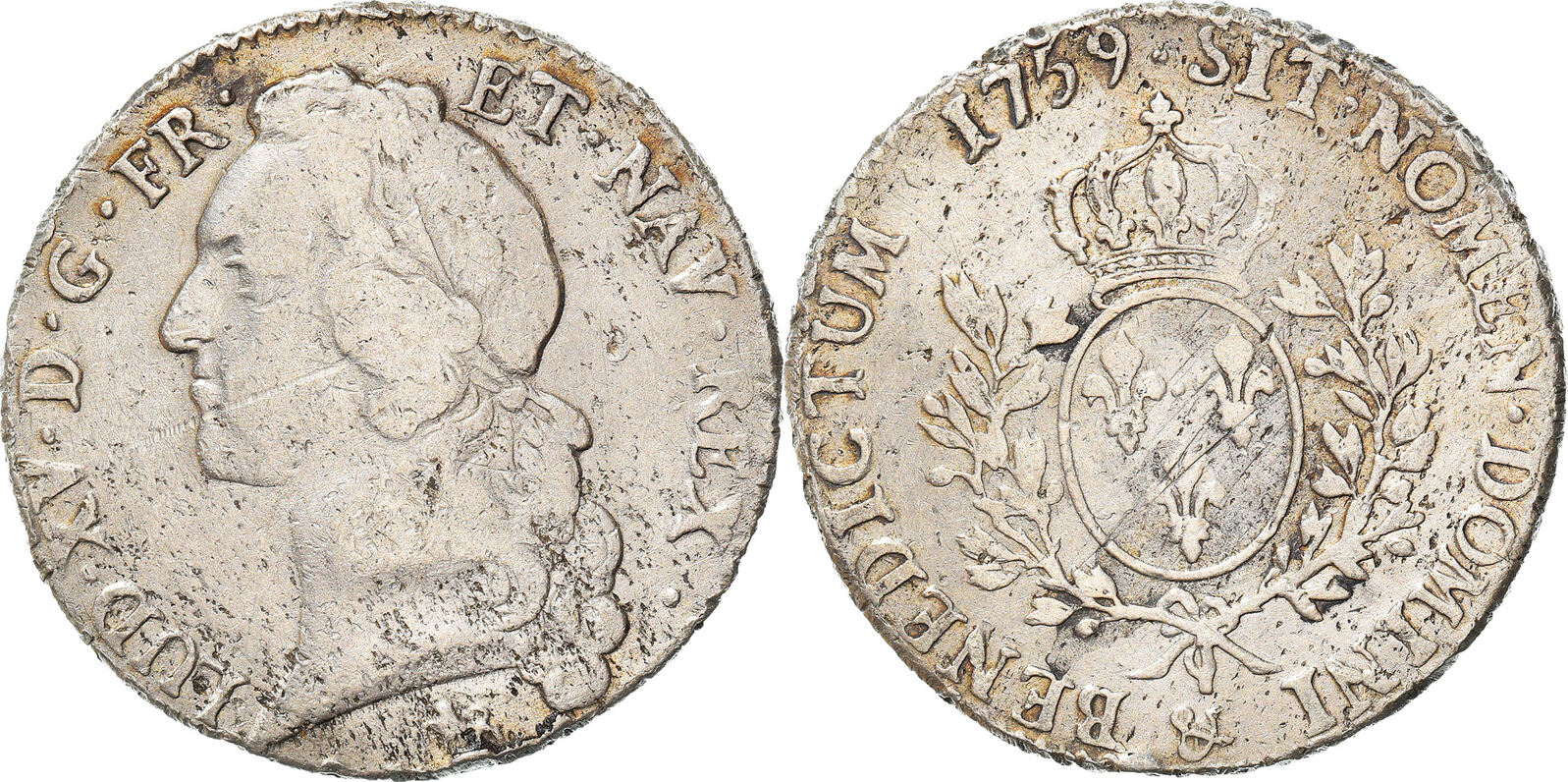 France Ecu 1759 Aix Coin, Louis XV, Écu au bandeau, Aix, Silver EF(40 ...