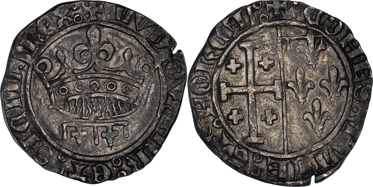 France Sol coronat 1414 Tarascon Coin, Provence, Louis II d'Anjou, Tarascon AU(50-53) | MA-Shops