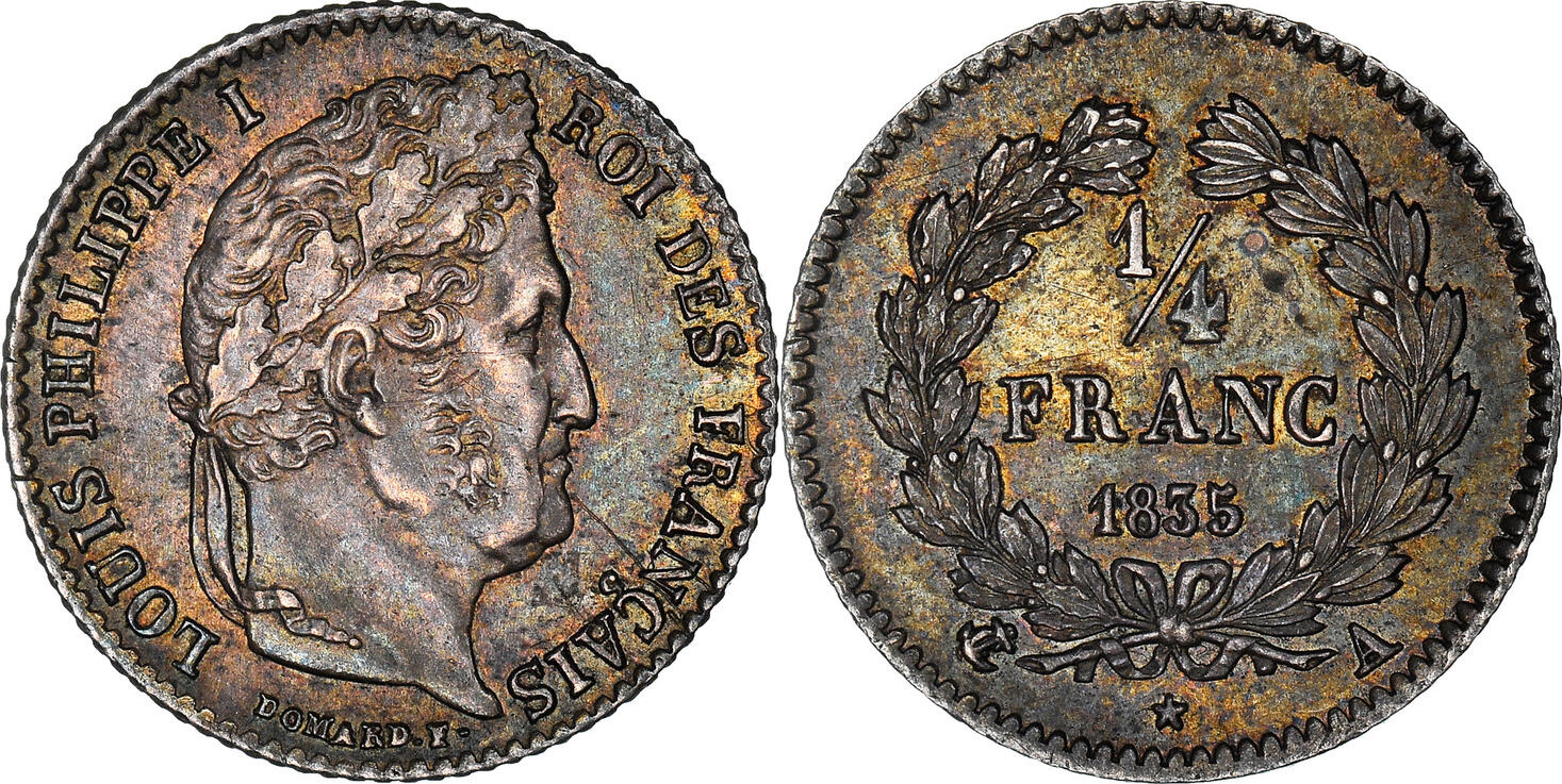 France 1/4 Franc 1835 A Coin, Louis-Philippe, Paris, Silver AU(55-58 ...