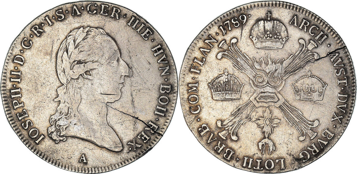 AUSTRIAN NETHERLANDS 1/4 Kronenthaler 1789 A Coin, Joseph II, Vienna EF ...