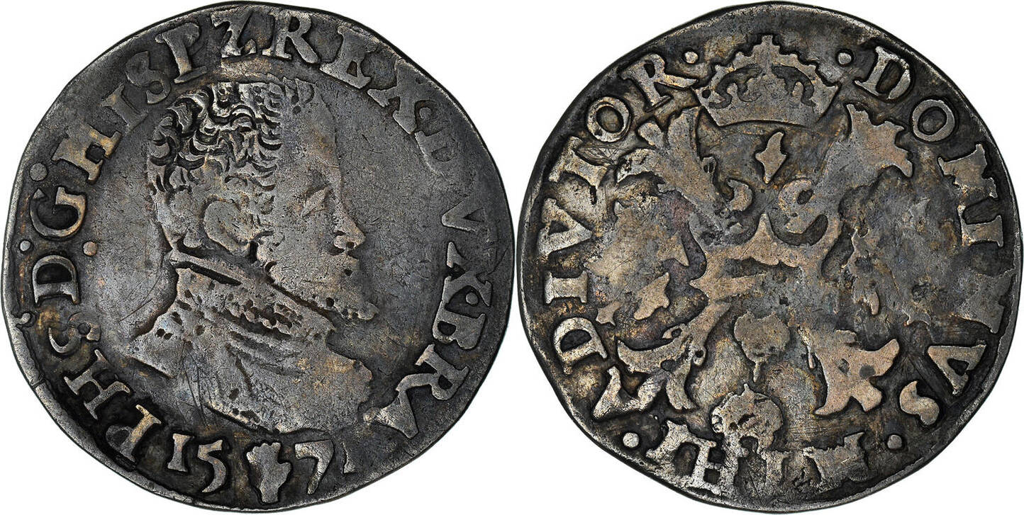 Spanish Netherlands 1/10 Ecu 1571 Antwerp Coin, Philip II, Antwerp ...